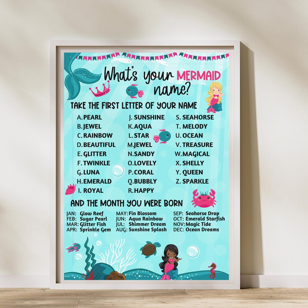 Mermaid Name Generator Game, Mermaid Party Welcome Sign, Mermaid ...