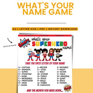Girls Superhero Birthday Party Game, Whats Your Superhero Name Game ...