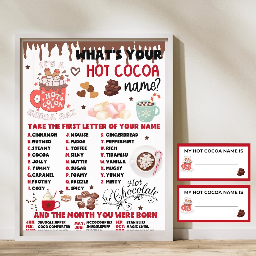 What's Your Cocoa Name, Hot Cocoa Bar Decor, Hot Chocolate Bar ...