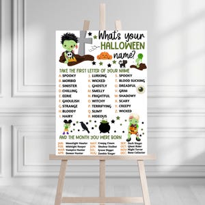 Whats Your Halloween Name Game, Halloween Party Sign, Spooky Kids Party ...