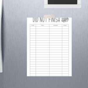 Did Not Finish Tracker Printable, DNF Reading List, Reading Book Log ...