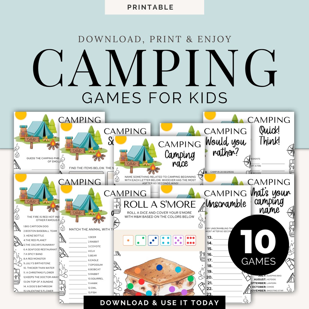 Camping Games Bundle for Kids, Campfire Games, Family Camping Trip ...