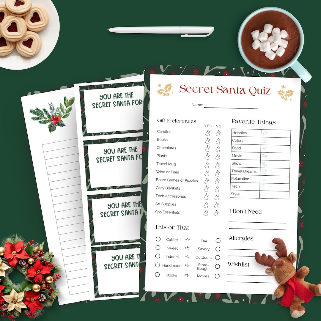 Secret Santa Questionnaire for Coworkers, Colleagues Secret Santa Gift ...