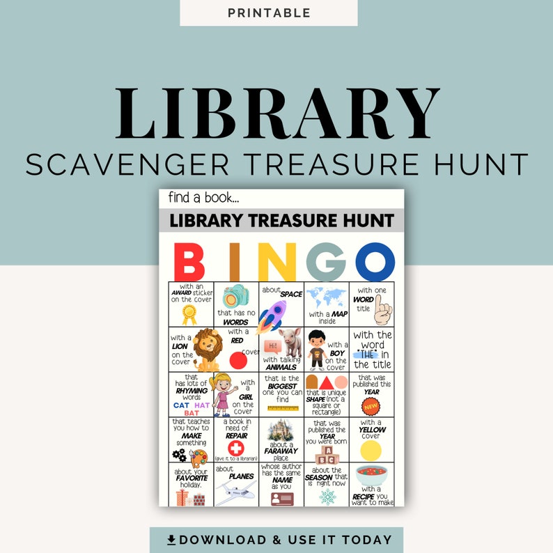 Reading Game for Kids, Library Scavenger Hunt, Library Treasure Hunt ...
