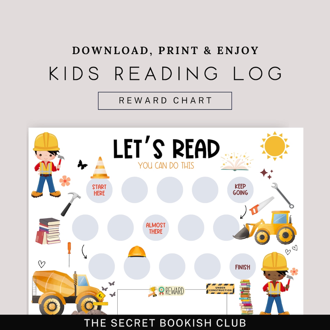 Printable Sticker Reading Reward Chart, Construction Reward Chart, Kids ...