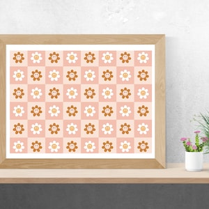 Retro Daisy Smiley Face Screen Wallpaper, Retro Flower Checkered ...