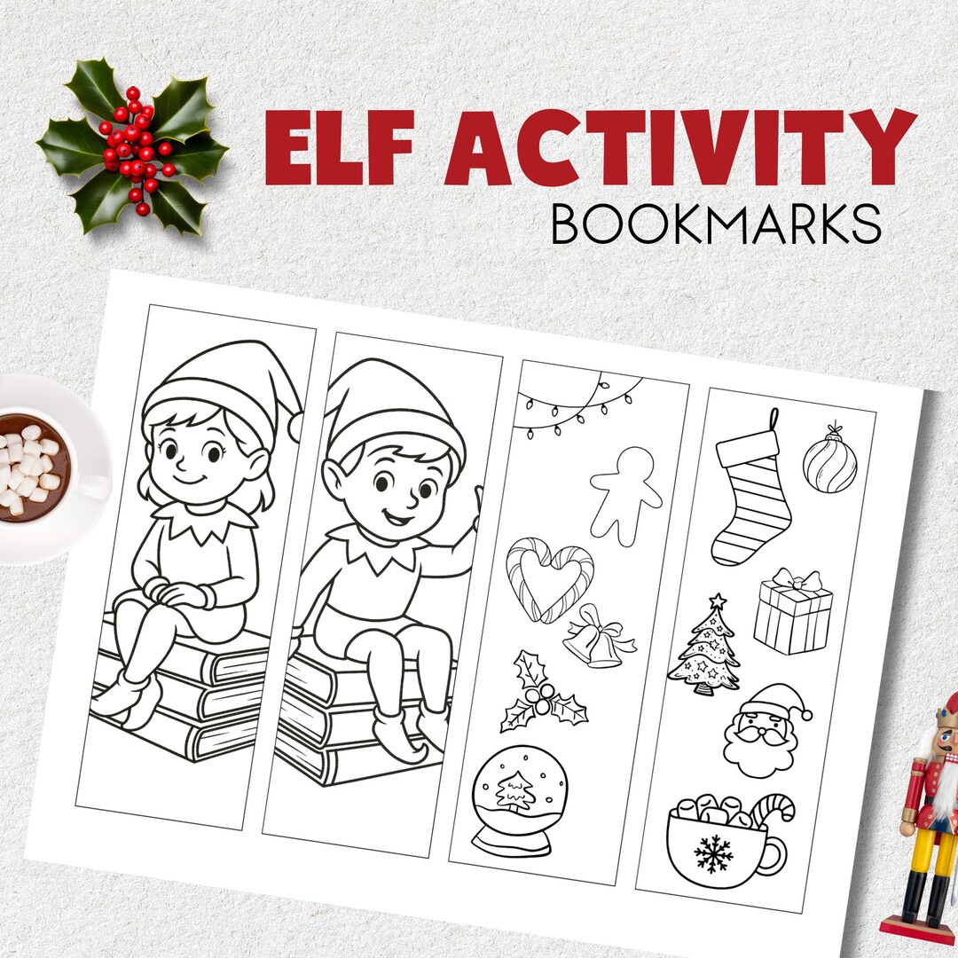 Elf Bookmark Crafts for Kids: Christmas Coloring Activity (PDF) - Etsy ...