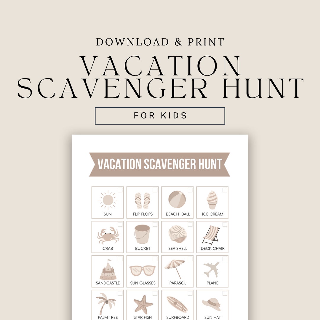 Vacation Scavenger Hunt, Road Trip I Spy Game, Children Treasure Hunt ...