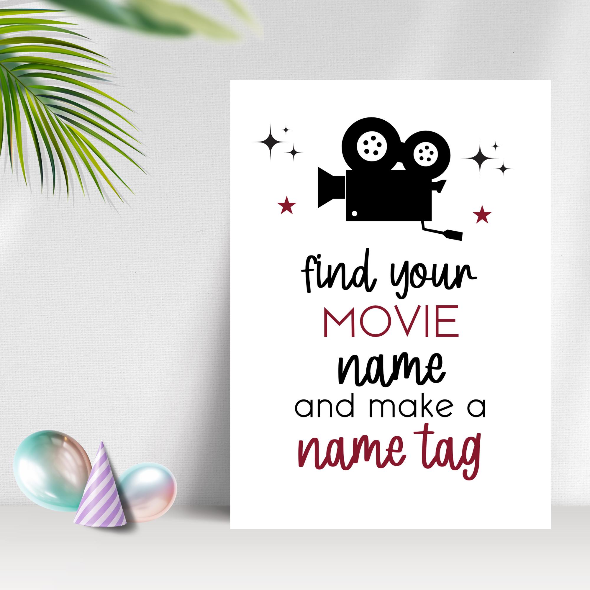 Whats Your Movie Name Game, Movie Night Party Game, Movie Birthday ...