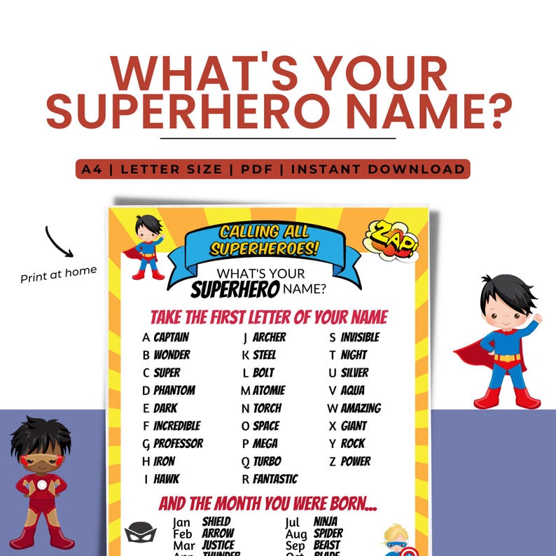 Whats Your Superhero Name Printable, Superhero Name Game, Superhero ...