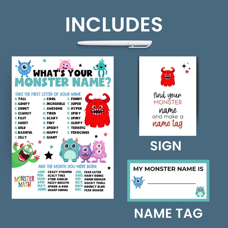 What's Your Monster Name Game, Monster Party Decor, Monsters Birthday ...
