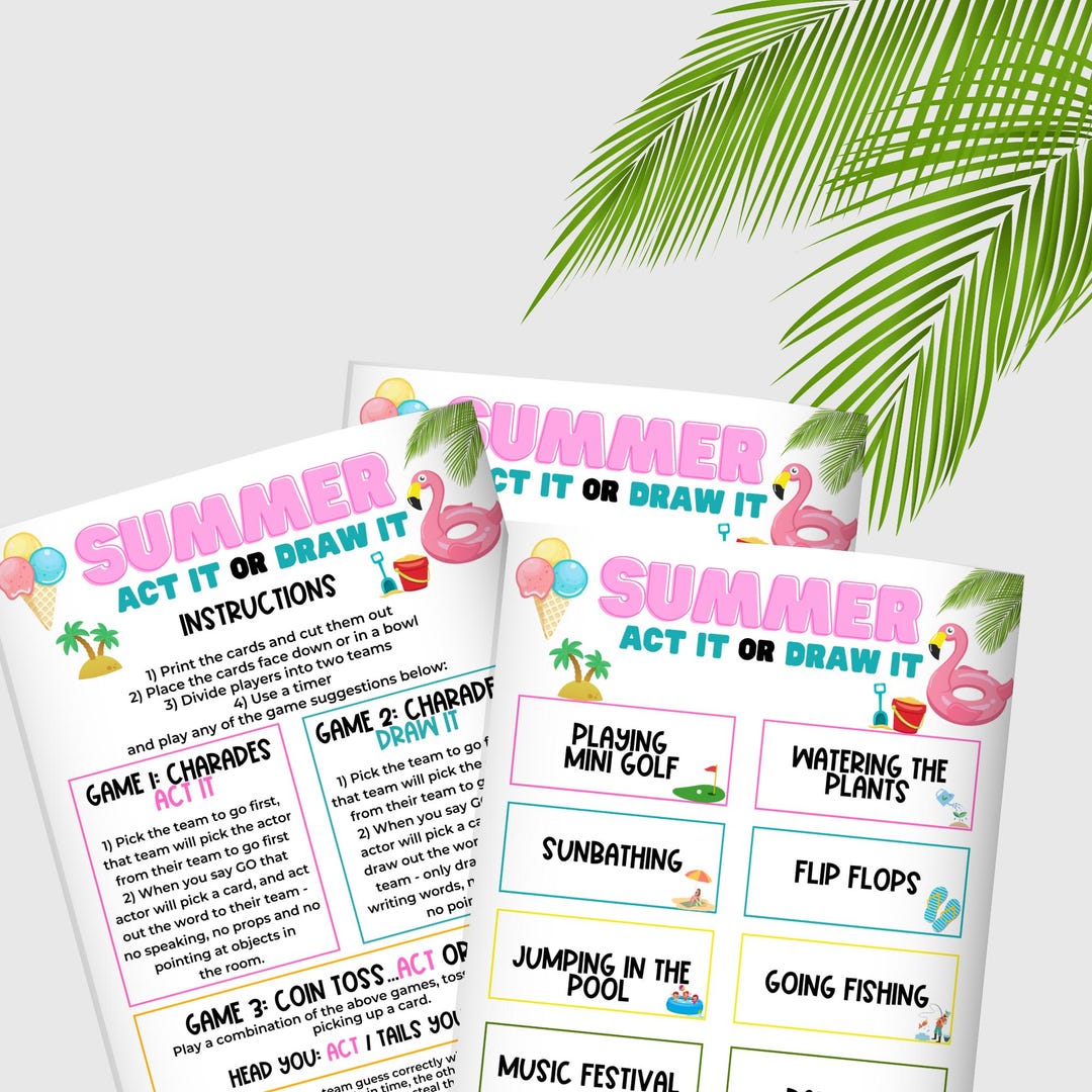 Summer Pictionary Game for Kids, Kids Summer Party, Charades Cards for ...
