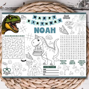 Dinosaur Party Coloring Placemat, Dino Four, Editable Birthday Coloring ...