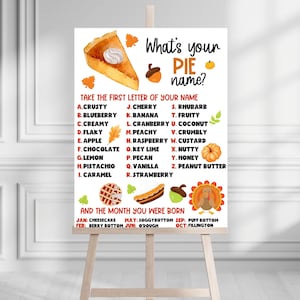 Whats Your Pie Name, Thanksgiving Game, Thanksgiving Pie Party Decor ...
