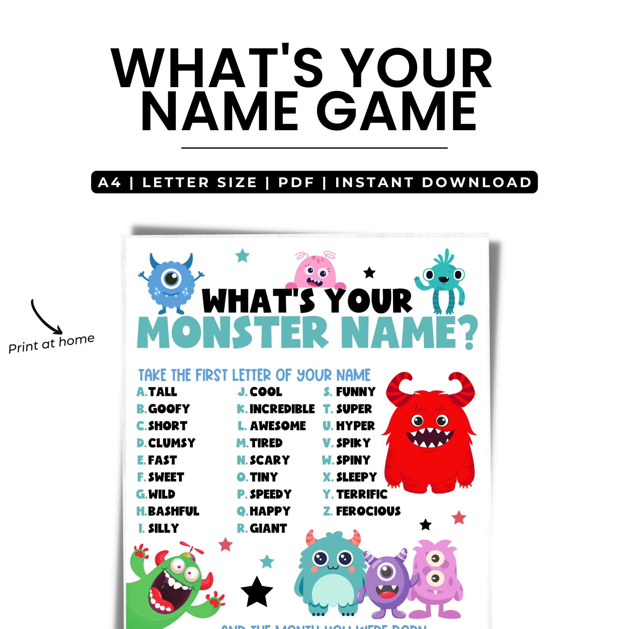 What's Your Monster Name Game, Monster Party Decor, Monsters Birthday ...