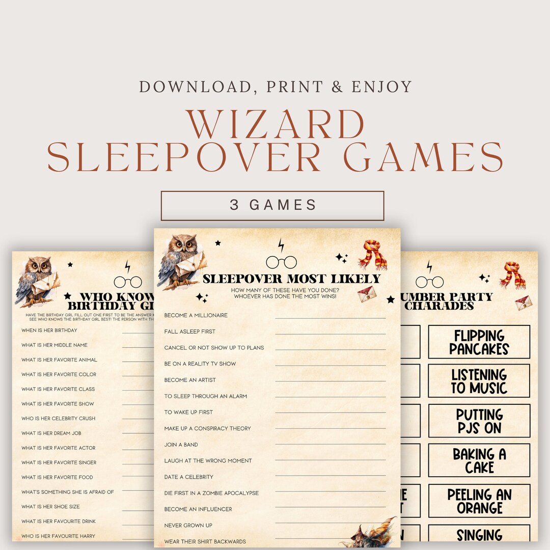 Sleepover Birthday Girl Party Game Pack, HP Slumber Party, Magic Party ...
