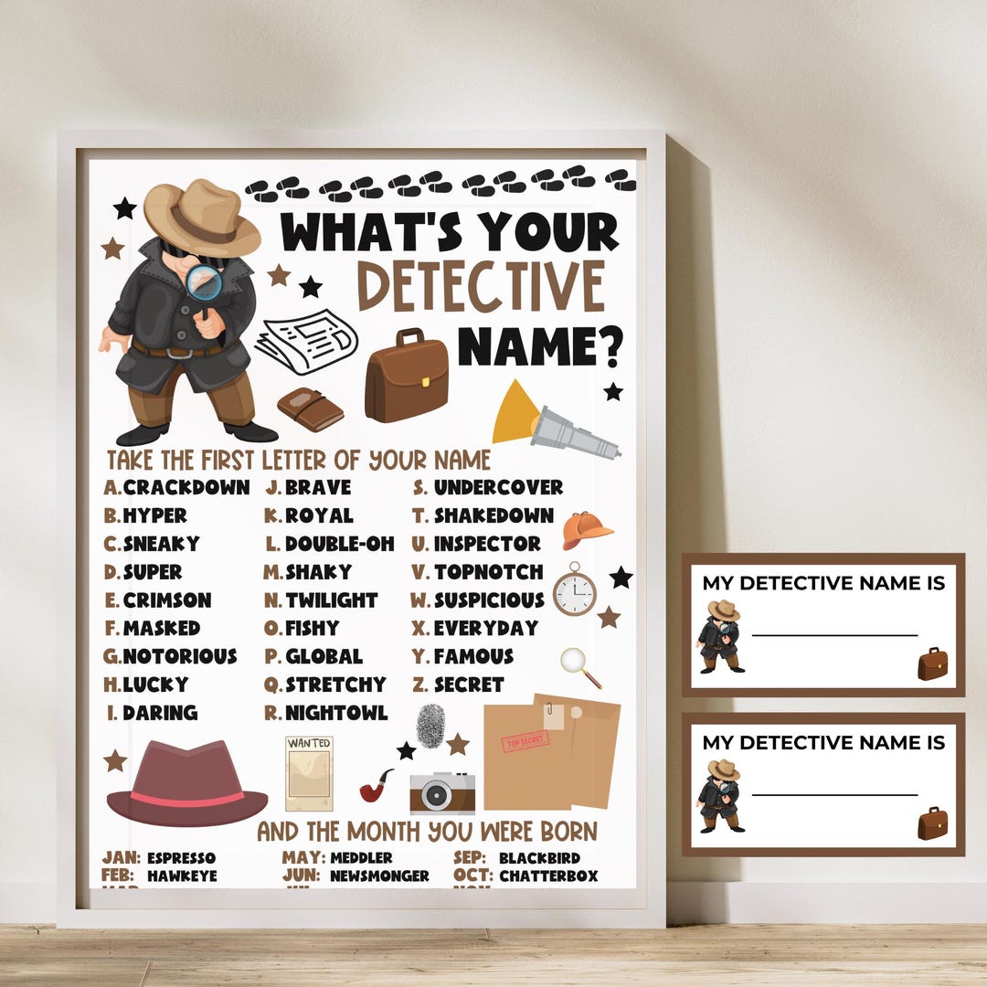 Find Your Detective Name, Spy Kids Party Game, Spy Secret Agent Badges ...