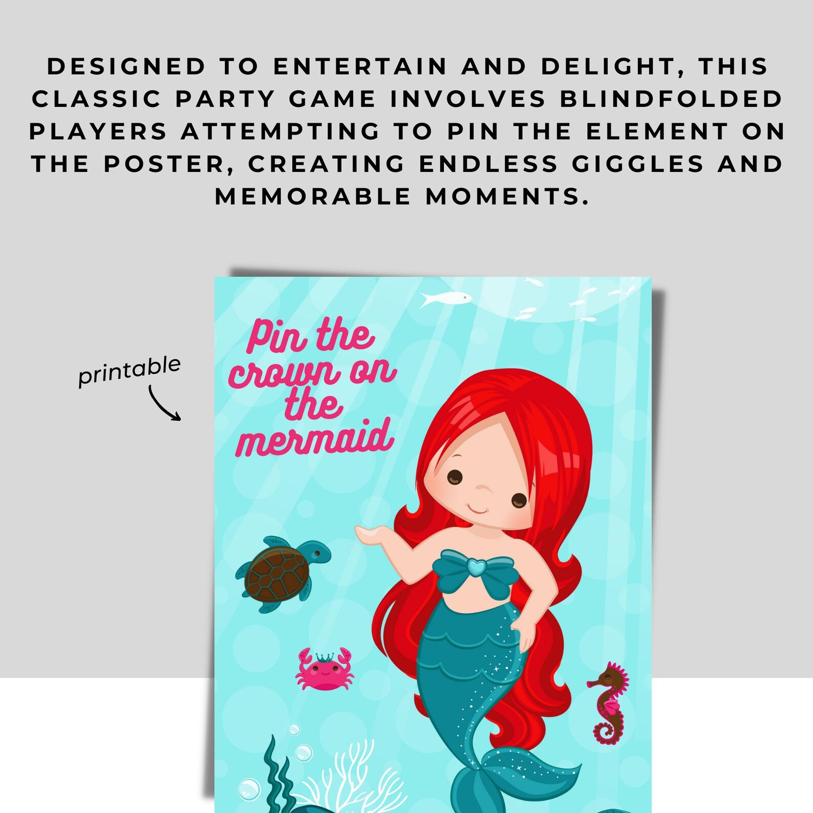 Pin the Crown on the Mermaid, Mermaid Birthday Party, Girls Kids Party ...