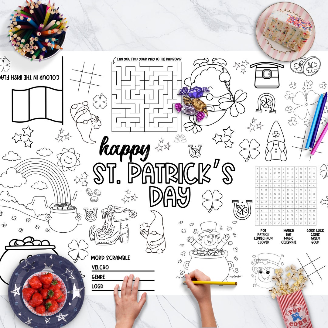 St Patrick Large Coloring Page, Table Cloth Coloring, Kids Placemat ...