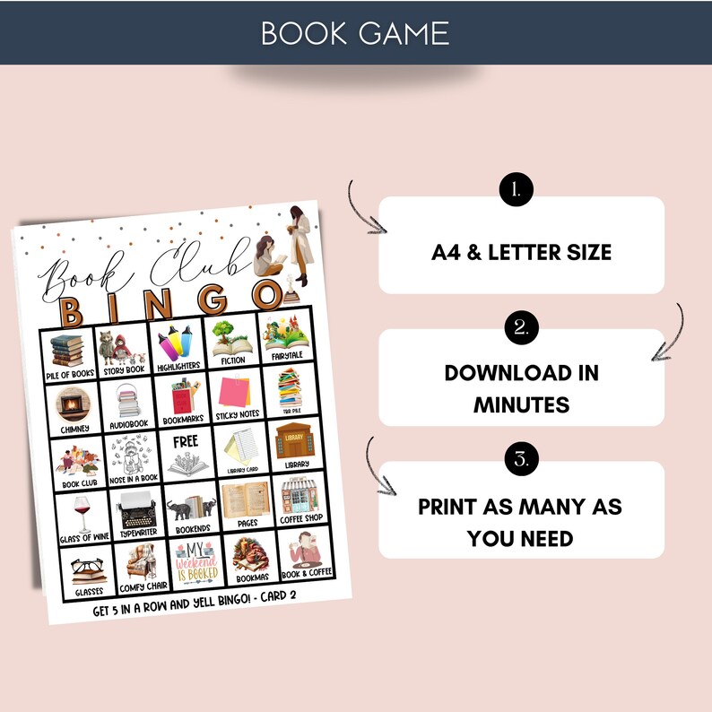 Fun Activity for Book-themed Party, Book Club Bingo Card Game ...