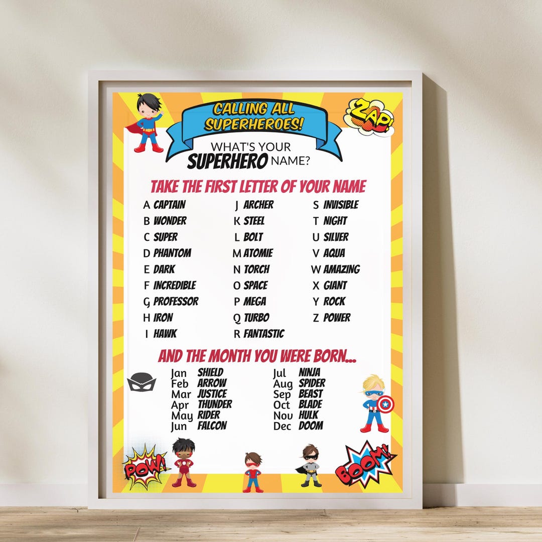 Whats Your Superhero Name Printable, Superhero Name Game, Superhero ...