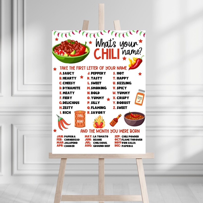 What's Your Chili Name Party Game, Chili Cook off Contest, Chili Party ...