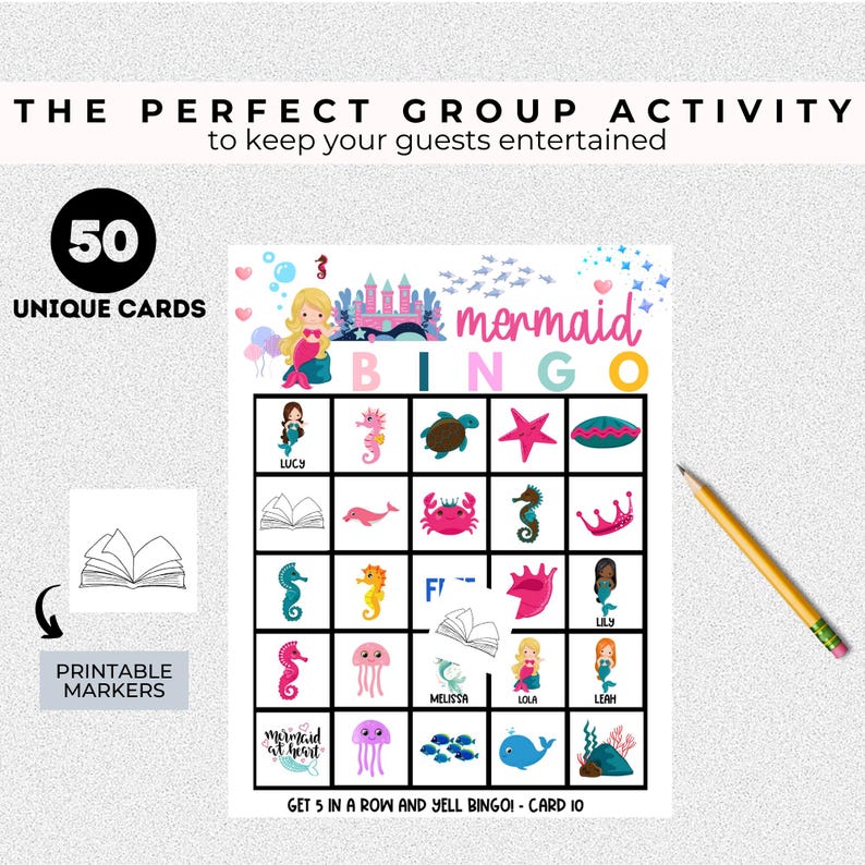 Bingo Game for Kids, Mermaid Bingo Cards for Kids, Mermaid Birthday ...