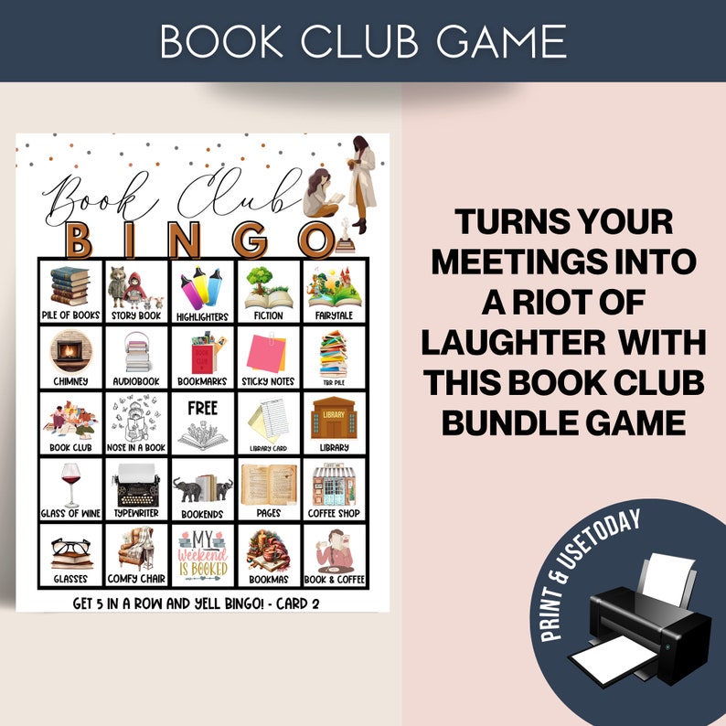 Fun Activity for Book-themed Party, Book Club Bingo Card Game ...