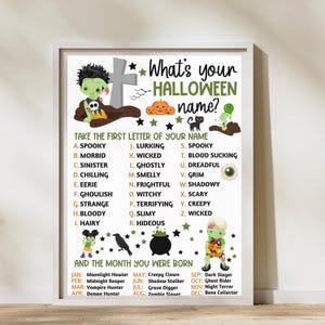 Whats Your Halloween Name Game, Halloween Party Sign, Spooky Kids Party ...