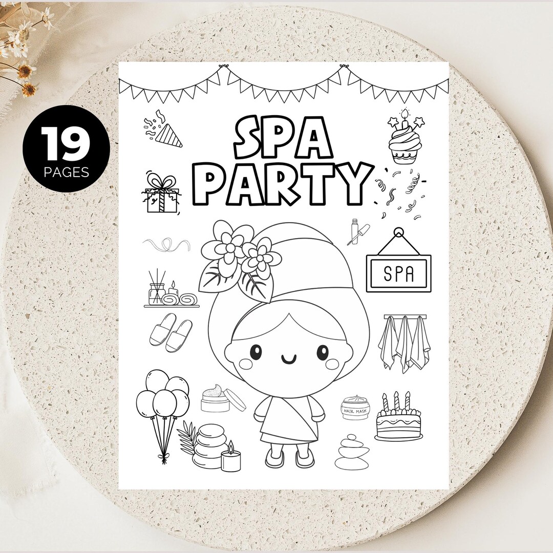 Spa Coloring Pages, Slumber Party Favor, Spa Birthday Decor Party, Spa ...