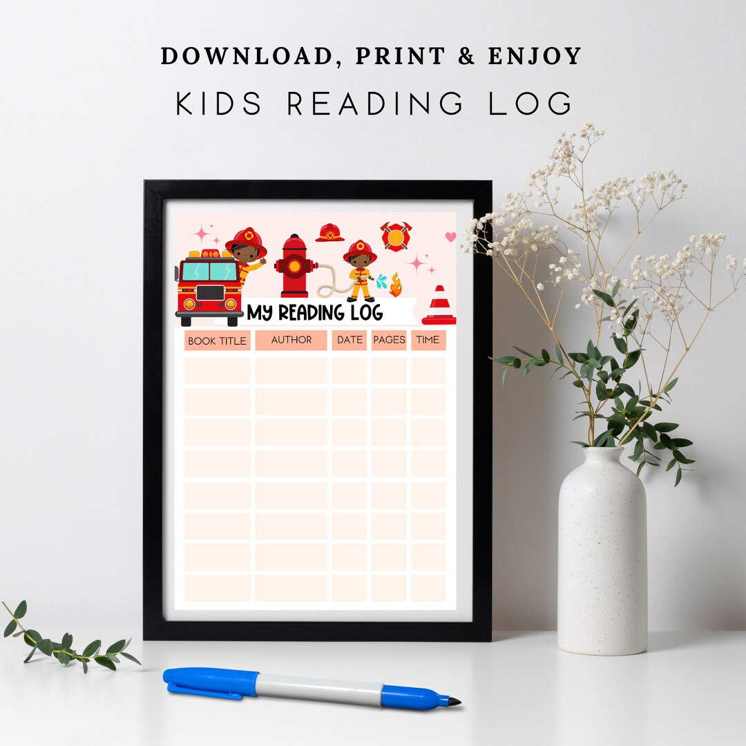 Black Boy Fireman Poster, Reading Tracker for Kids, Kids Routine Poster ...