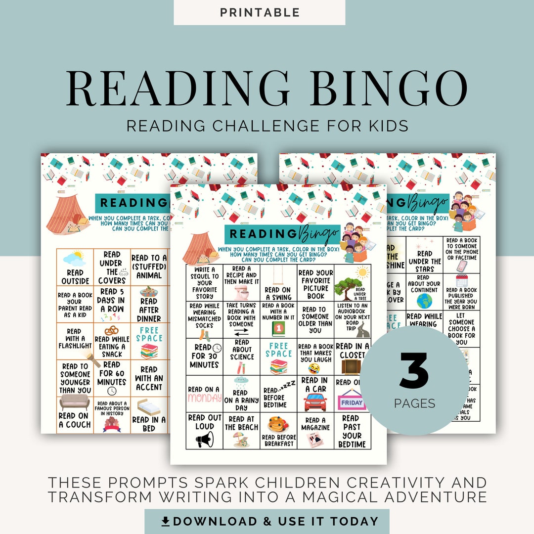 Kids Reading Bingo Cards, Book Challenge for Kids, Homeschool Book ...