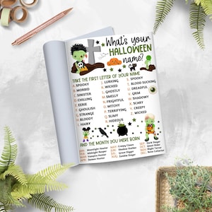 Whats Your Halloween Name Game, Halloween Party Sign, Spooky Kids Party ...