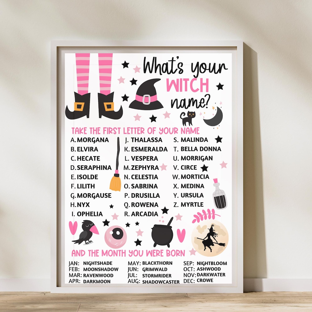 Whats Your Witch Name Printable, Halloween Party Game, Witch Halloween ...