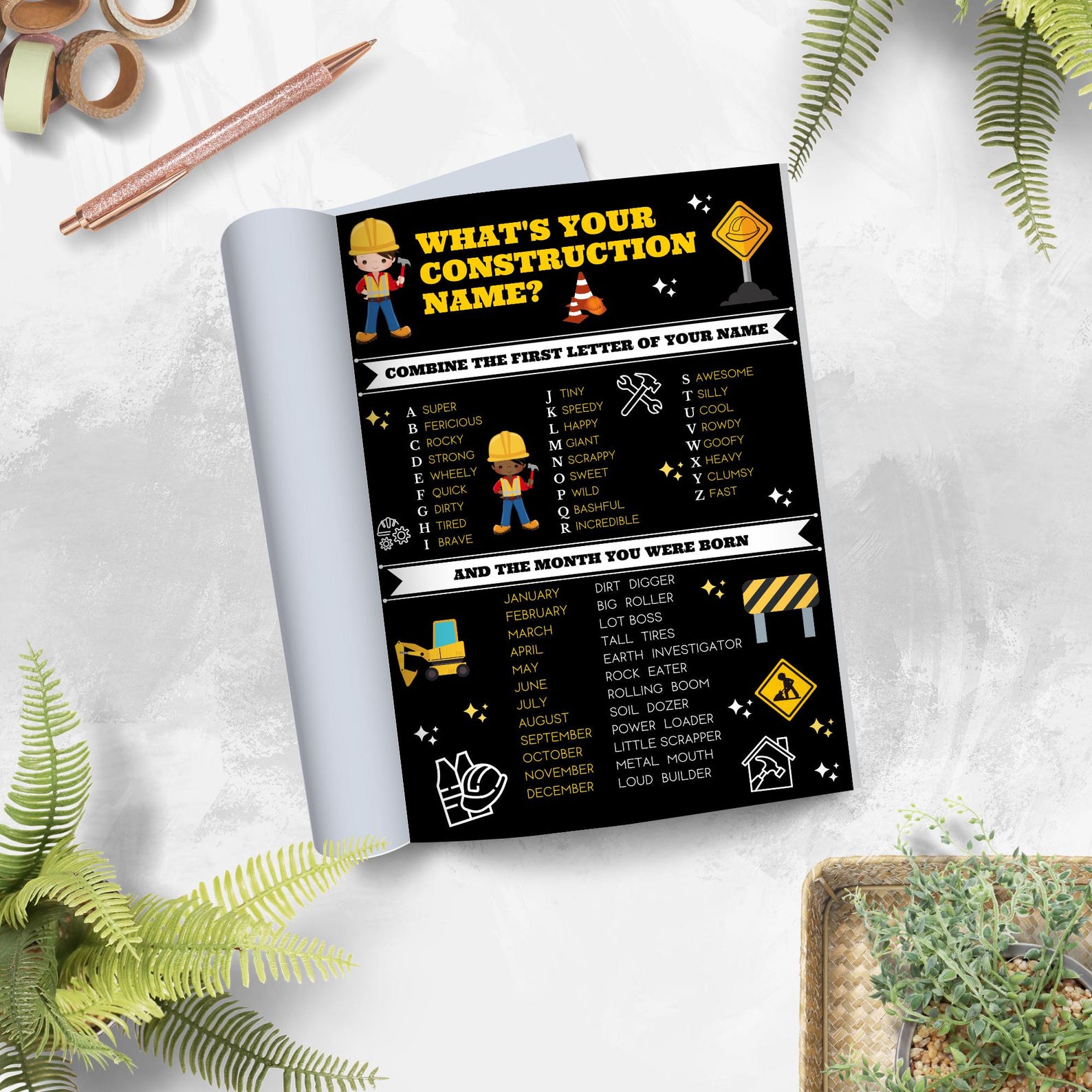 Your Construction Name Game, Construction Birthday Party Game, Dump ...