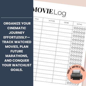Printable Movie Log, Movie Watchlist, Movies to Watch Tracker Template ...