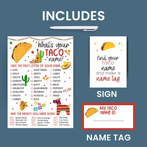 What's Your Taco Name, Cinco De Mayo Activity, Mexican Birthday Party ...