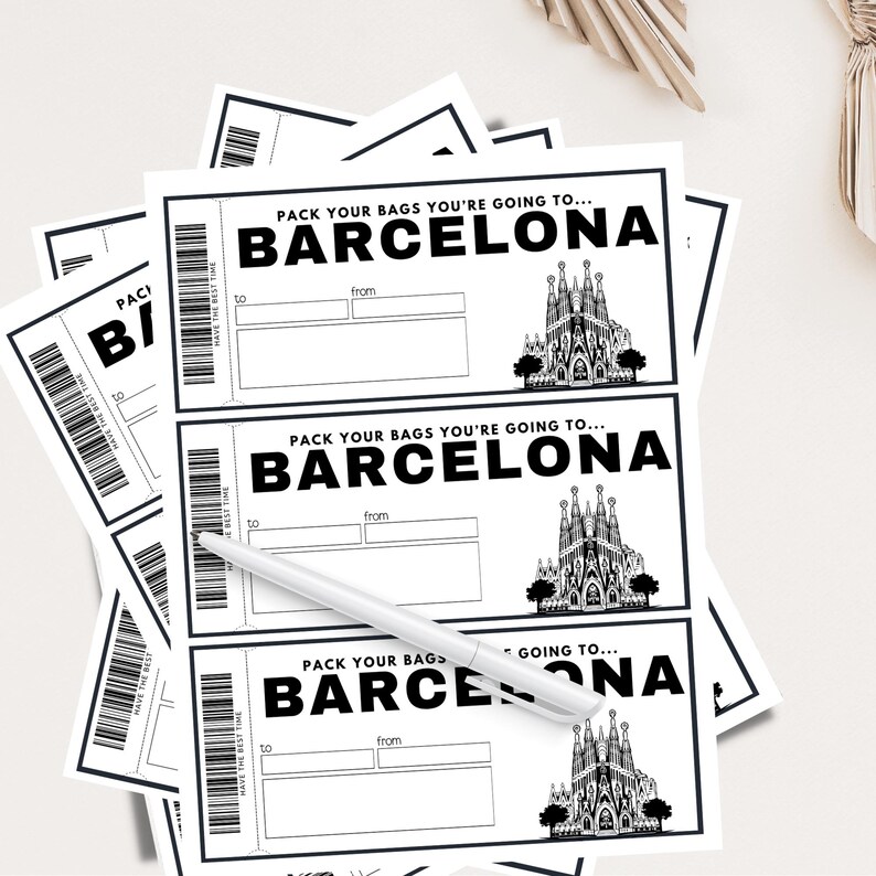 Printable Barcelona Trip Reveal, Spain Boarding Pass, Barcelona Plane ...