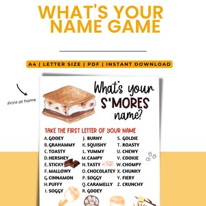 S'mores Bar Menu Sign, S'mores Station, What's Your S'mores Name Game ...