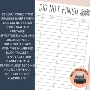 Did Not Finish Tracker Printable, DNF Reading List, Reading Book Log ...