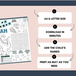 Dinosaur Party Coloring Placemat, Dino Four, Editable Birthday Coloring ...