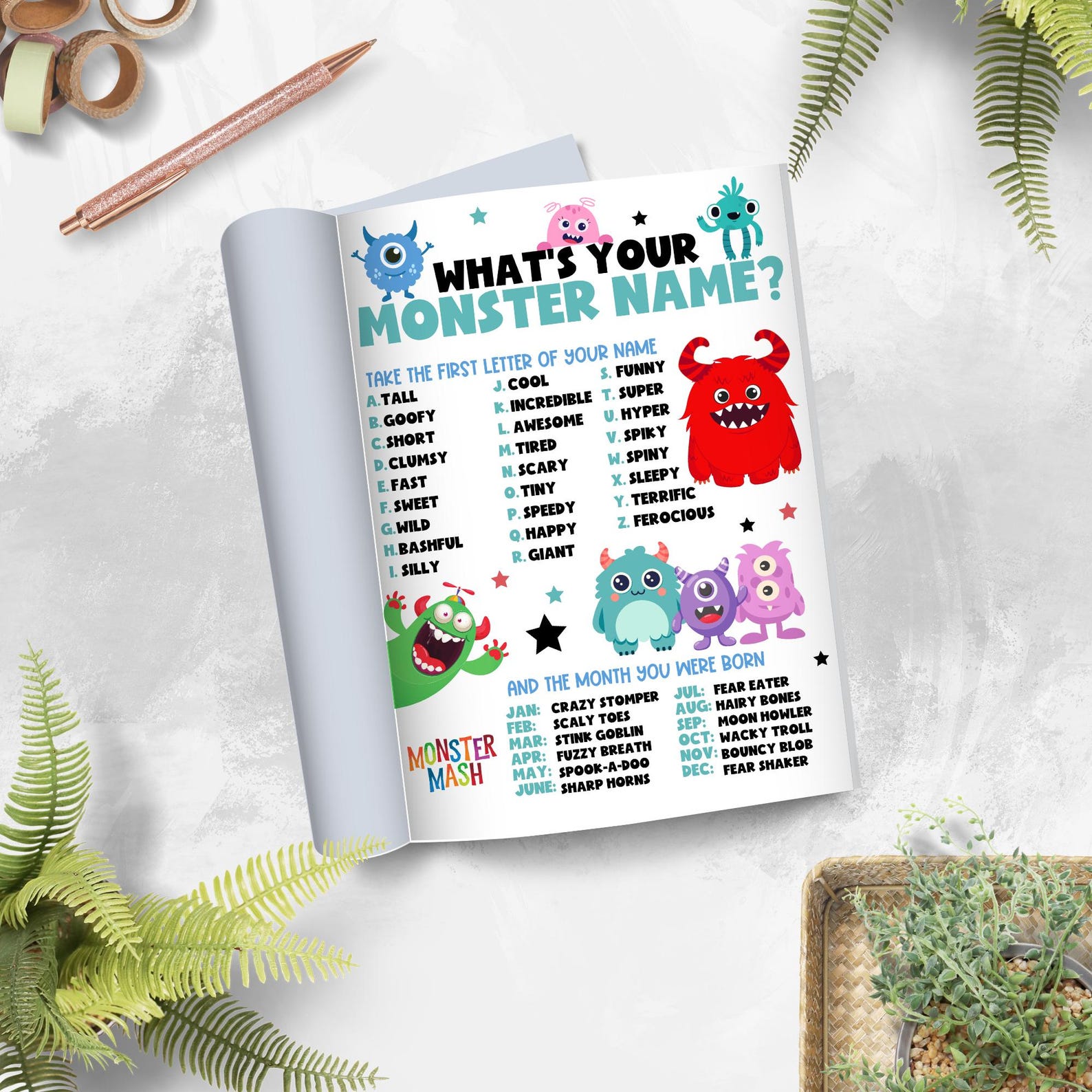 What's Your Monster Name Game, Monster Party Decor, Monsters Birthday ...