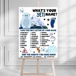What's Your Yeti Name Party Game, Winter Games for Kids, Onederland ...