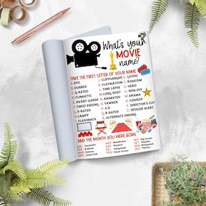 Whats Your Movie Name Game, Movie Night Party Game, Movie Birthday ...