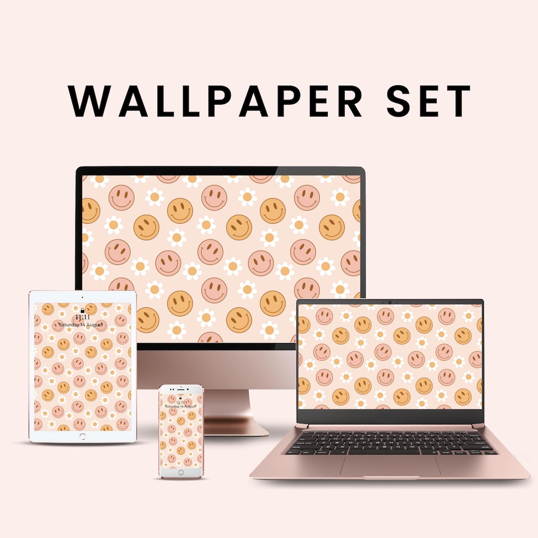 Retro Emoji Daisy Flower iPad Home Screen Background, Retro Smiley Face ...