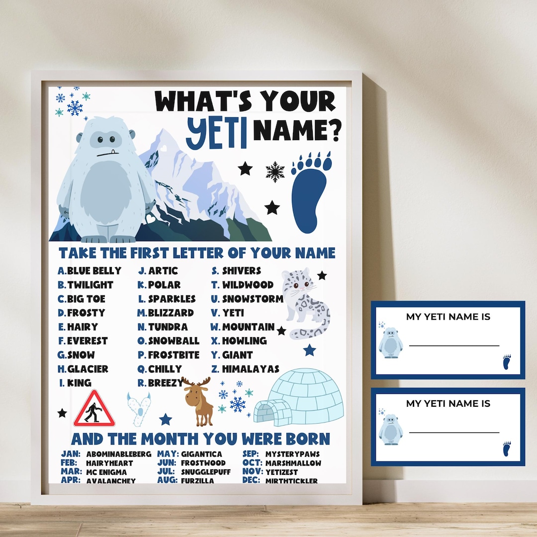 What's Your Yeti Name Party Game, Winter Games for Kids, Onederland ...
