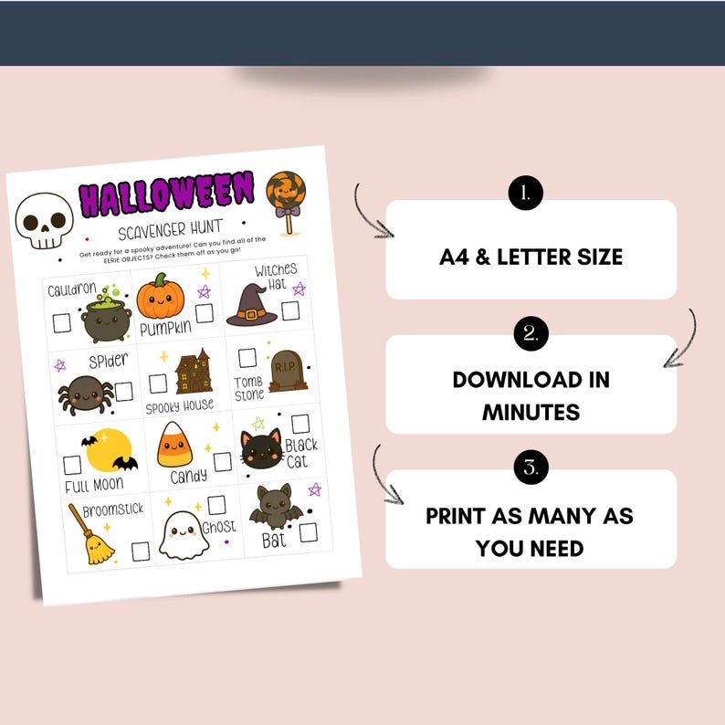 Halloween Scavenger Hunt Printable, Kids Trick or Treat Game, Party Fun ...