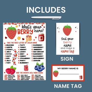 What's Your Berry Name Game, Berry Sweet Party Activity, Berry First ...