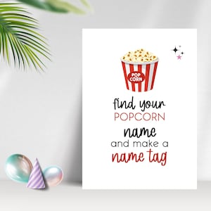 What's Your Popcorn Name Game, Popcorn Bar Sign, Movie Night Quiz ...