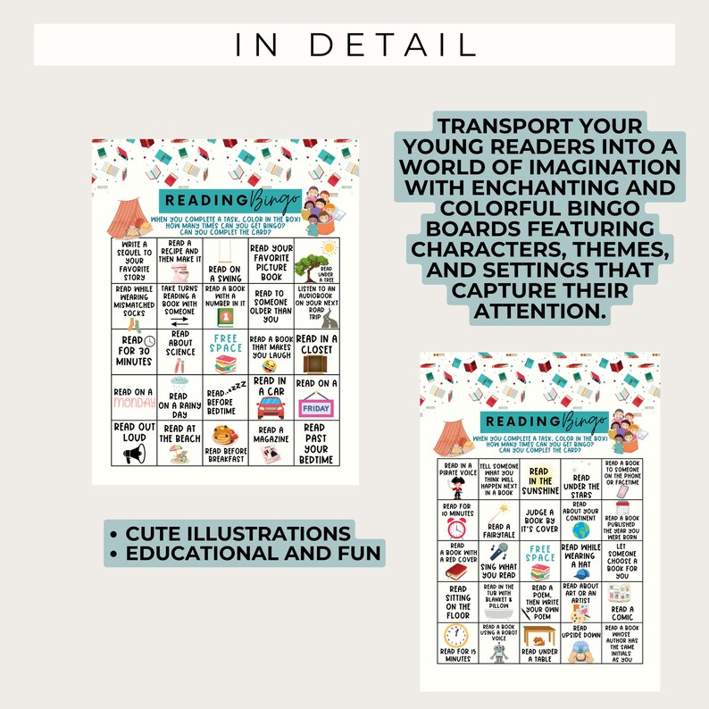 Kids Reading Bingo Cards, Book Challenge for Kids, Homeschool Book ...